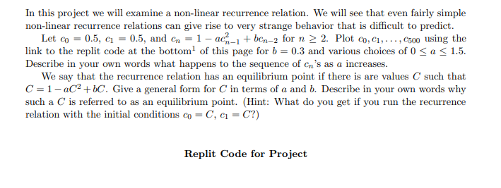In this project we will examine a non-linear | Chegg.com