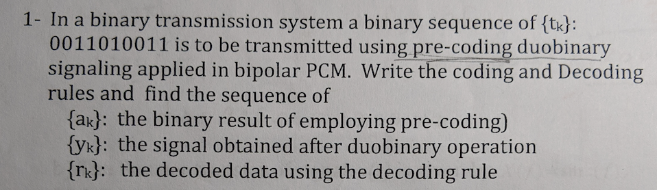 Solved 1- In a binary transmission system a binary sequence | Chegg.com