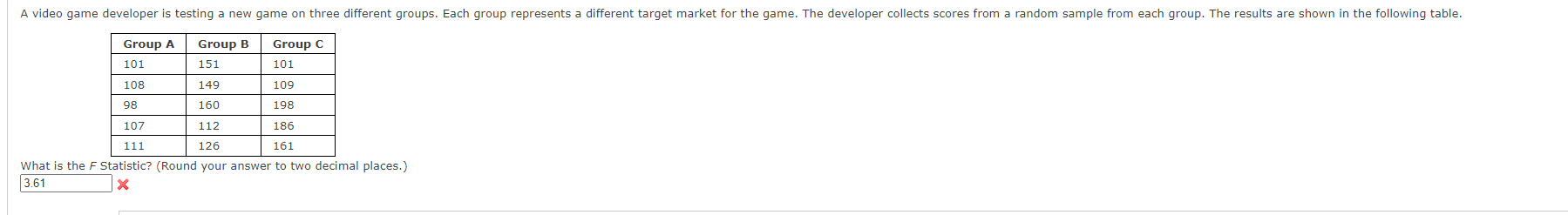 Solved What is the F Statistic? (Round your answer to two | Chegg.com