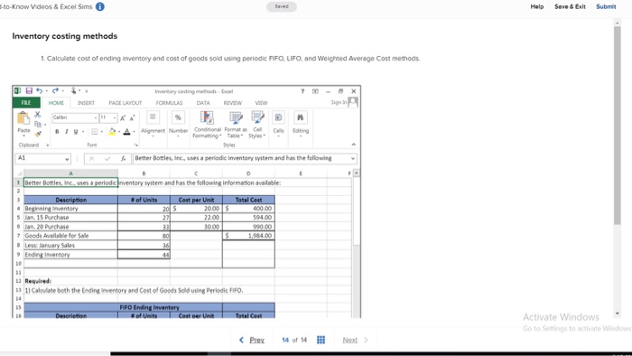 Solved Know Videos & Excel Sims Halp Save & Exit Submit | Chegg.com
