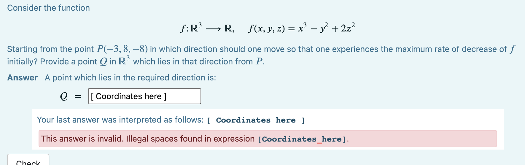 Solved Consider the function f:R3 R,f(x,y,z)=x3−y2+2z2 | Chegg.com