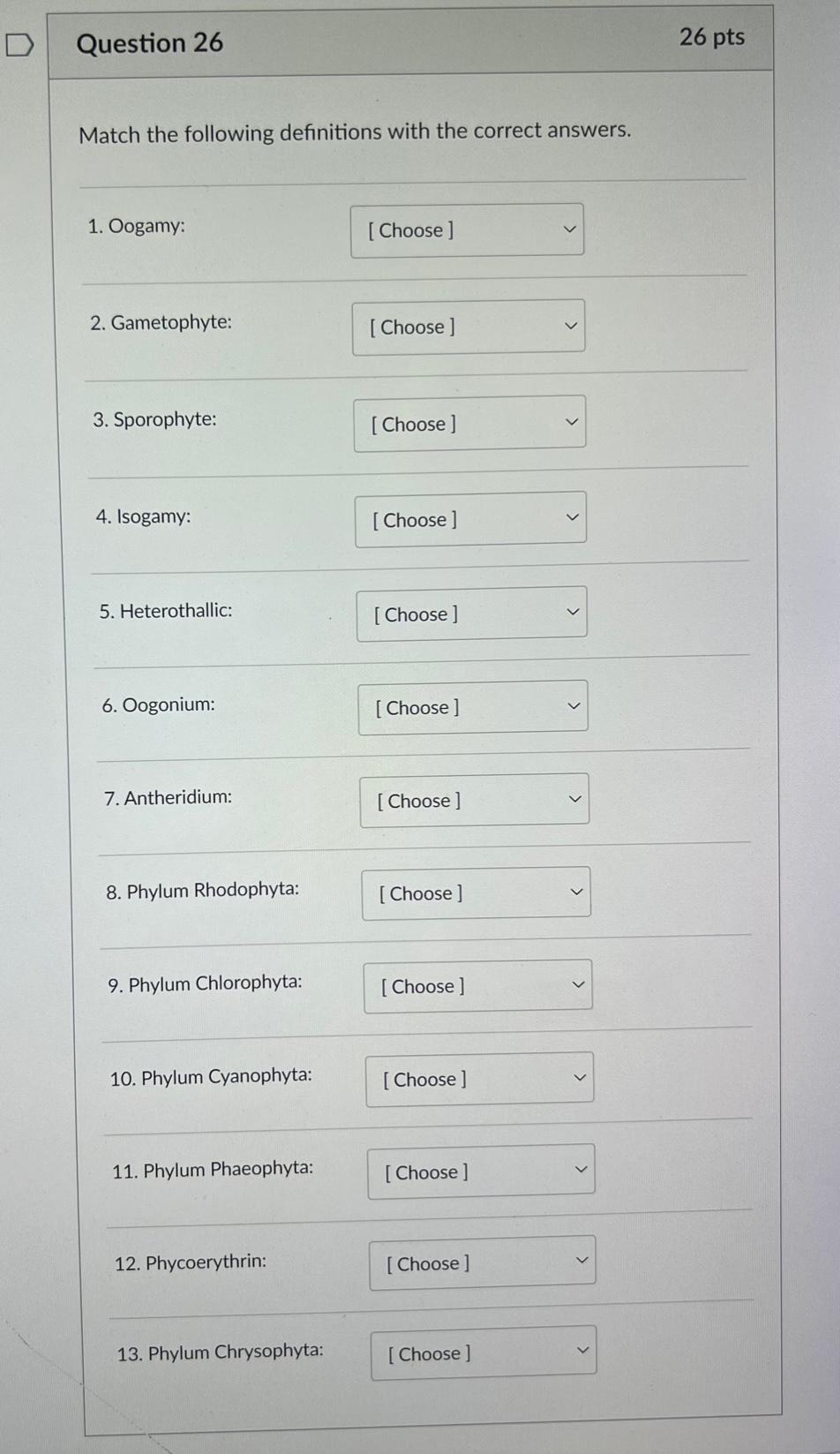Solved D Question 26 26 pts Match the following definitions | Chegg.com