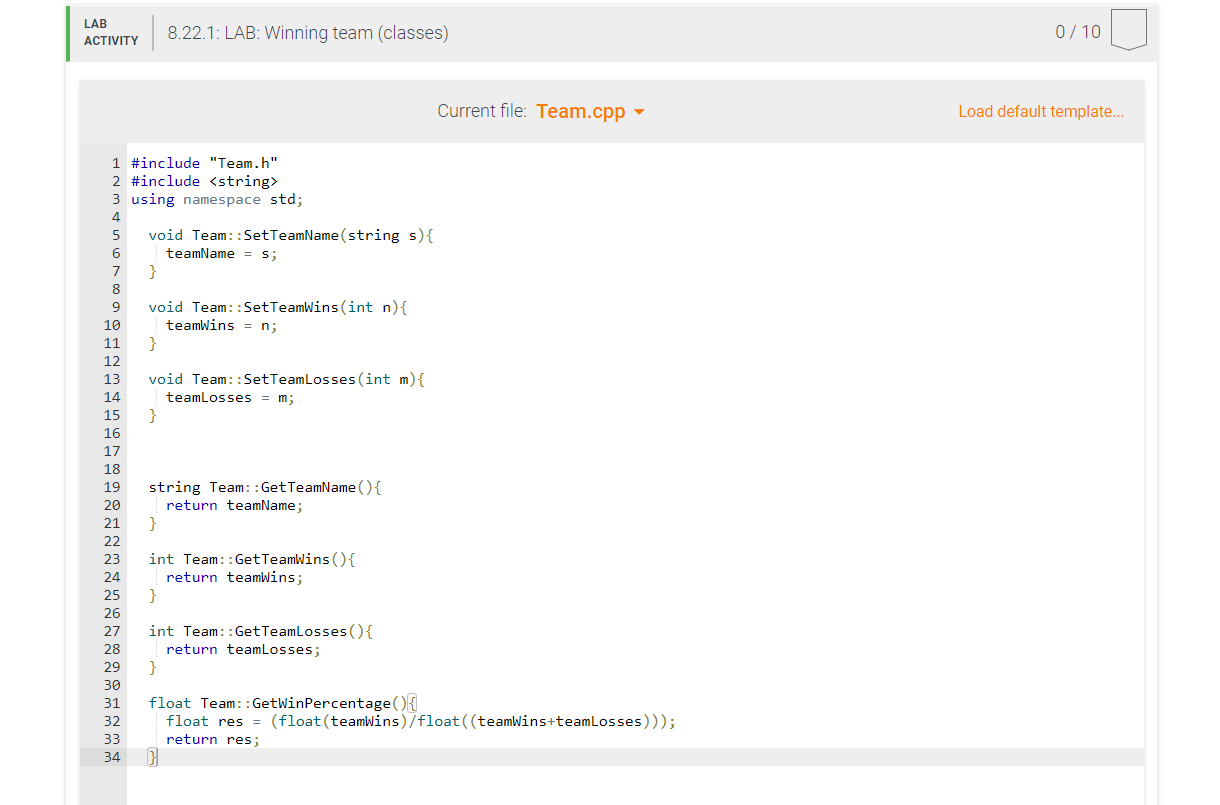 Solved 8.22 LAB: Winning team (classes) Given main(), define | Chegg.com