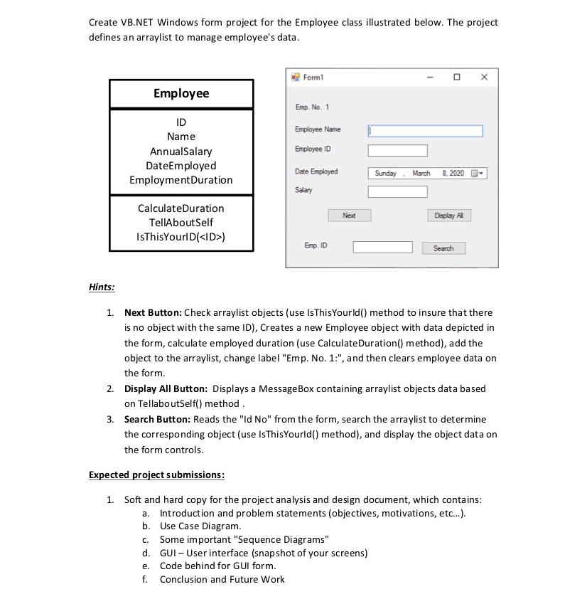 Create VB.NET Windows form project for the Employee | Chegg.com