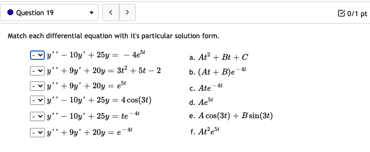 Solved Match each differential equation with it's particular | Chegg.com
