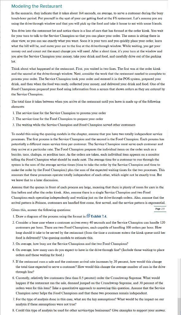 Modeling the Restaurant In the scenario, they | Chegg.com