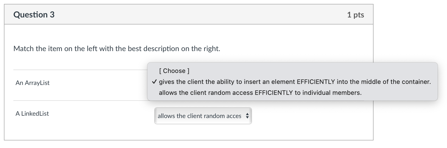 Solved Match the item on the left with the best description | Chegg.com