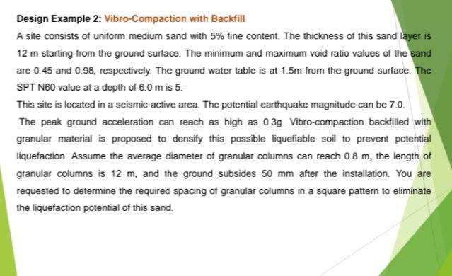 Solved Design Example 2: Vibro-Compaction with Backfill A | Chegg.com
