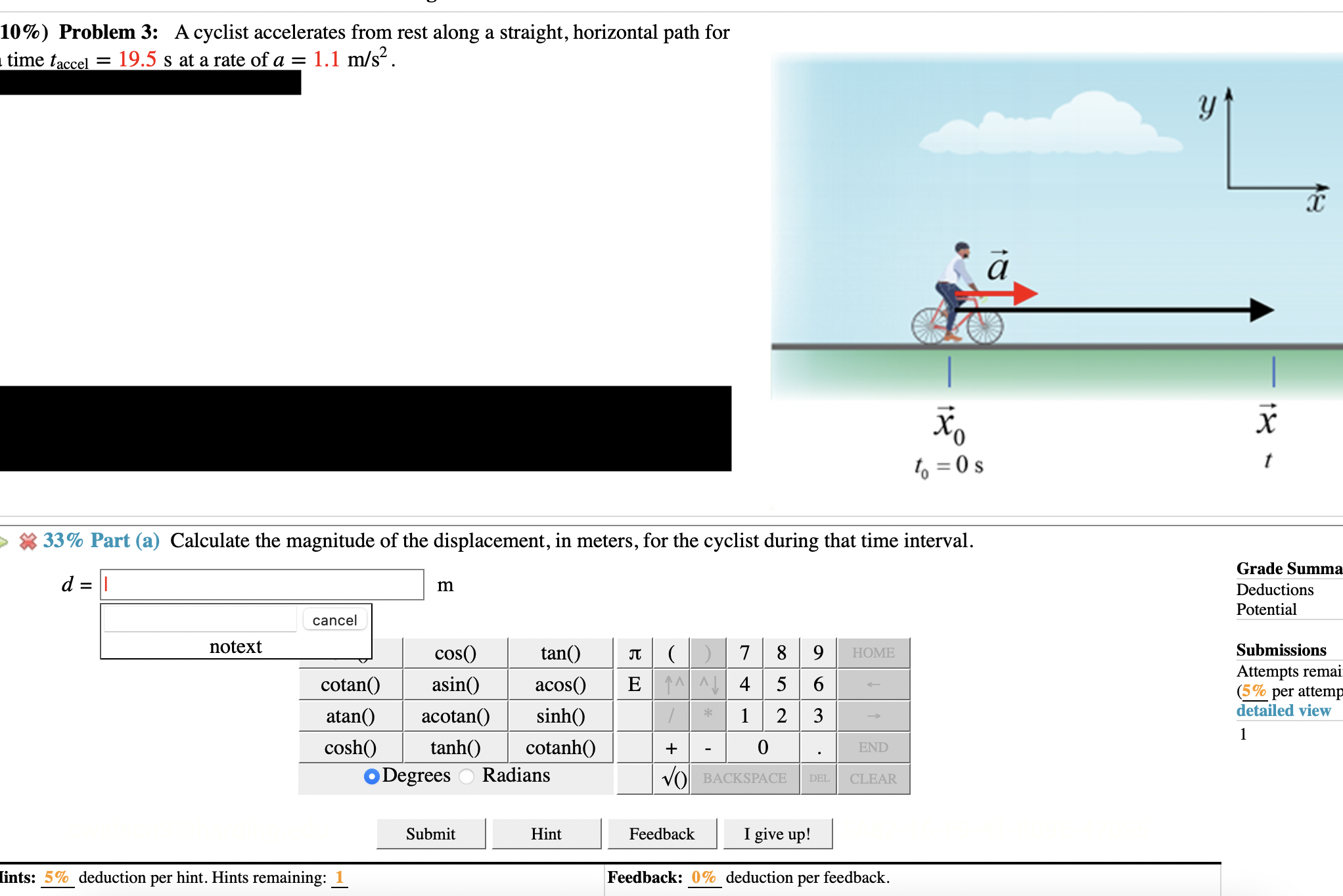 Solved 10\%) Problem 3: A cyclist accelerates from rest | Chegg.com