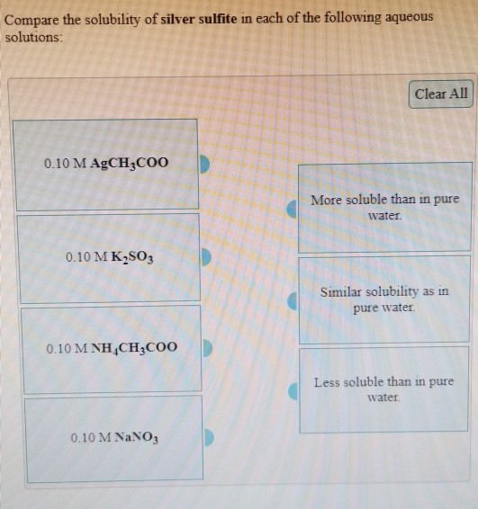 Solved Compare the solubility of silver sulfite in each of | Chegg.com