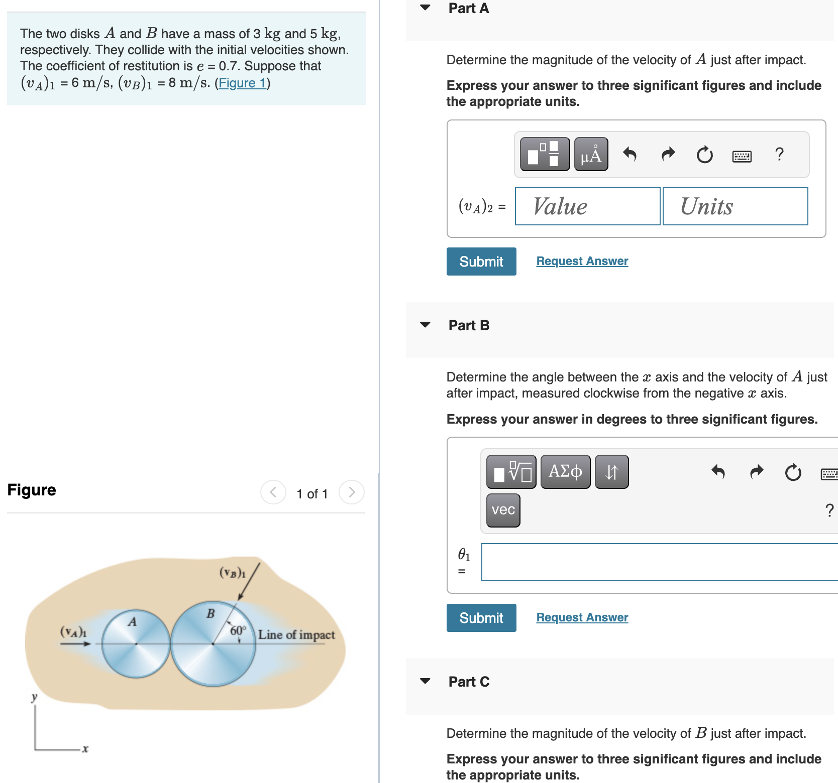 Solved The two disks A and B ﻿have a mass of 3 ﻿kg and 5 ﻿kg | Chegg.com