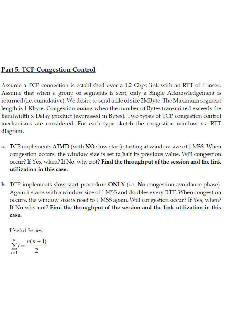 Part 5: TCP Congestion Control Assume a TCP | Chegg.com