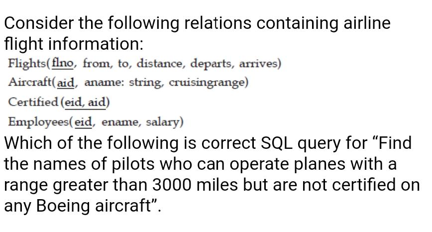 Solved Consider the following relations containing airline | Chegg.com