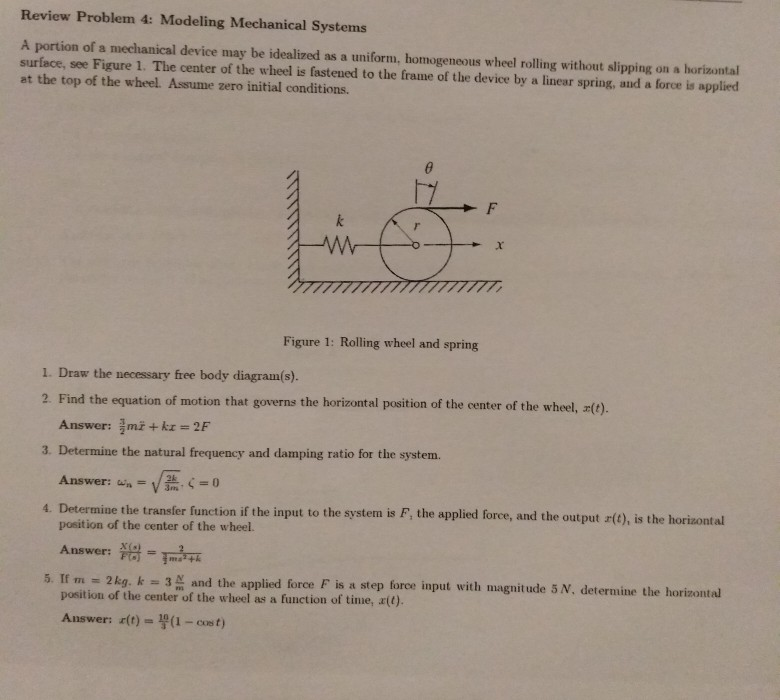 Solved Review Problem 4: Modeling Mechanical Systems A | Chegg.com