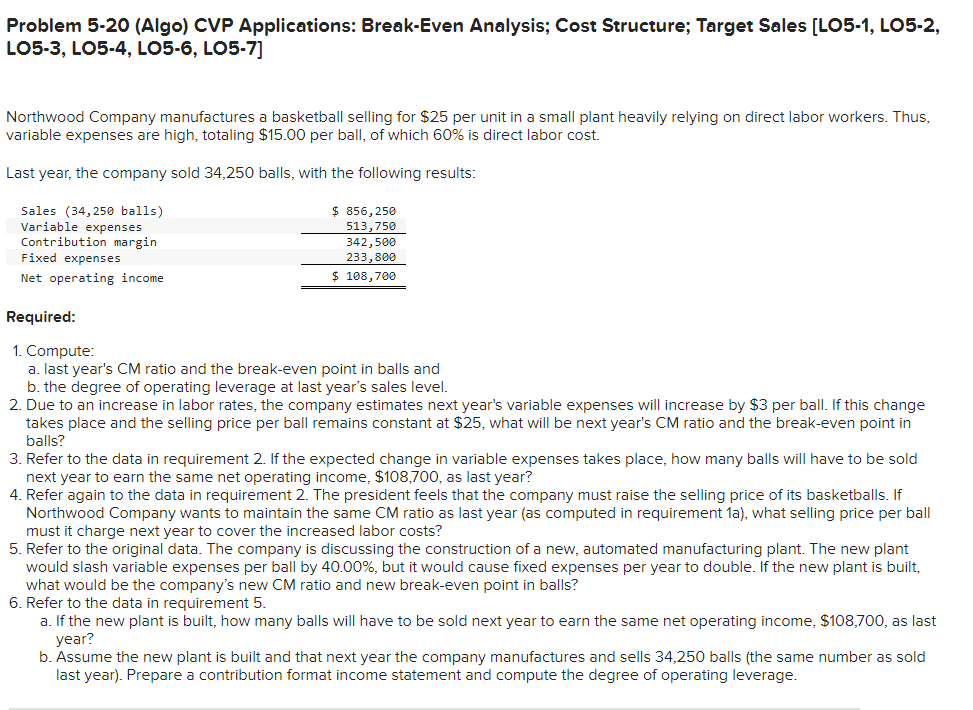 Solved LO5-3, ﻿LO5-4, ﻿LO5-6, ﻿LO5-7]Northwood Company | Chegg.com
