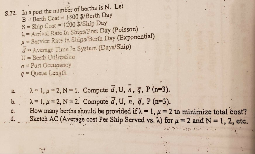 In a poct the number of berths is N. Let B Berth Cost | Chegg.com