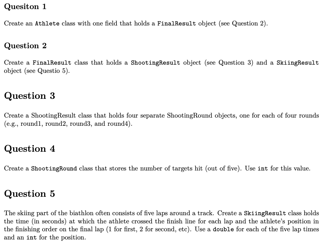 Solved Part 1 Athlete Java Public Class Athlete Chegg
