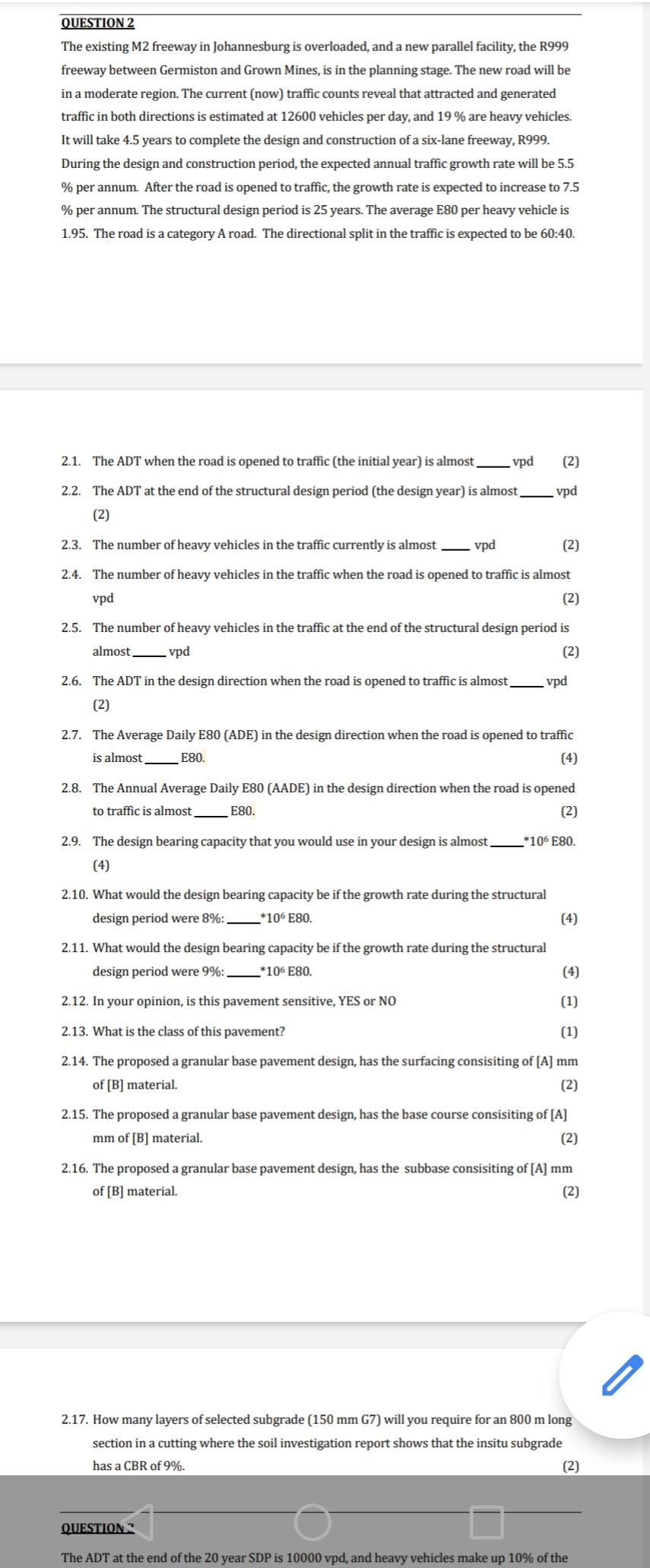 Solved QUESTION 2 The existing M2 freeway in Johannesburg is | Chegg.com
