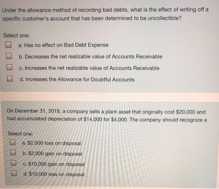 Solved Under the allowance method of recording bad debts, | Chegg.com