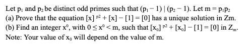 Solved Let p1 ﻿and p2 ﻿be distinct odd primes such that | Chegg.com
