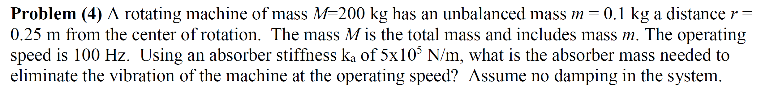Solved Problem (4) A rotating machine of mass M=200 kg has | Chegg.com
