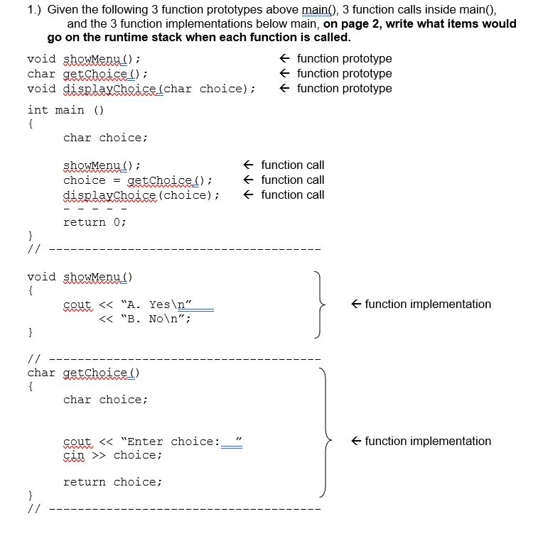 1.) Given the following 3 function prototypes above | Chegg.com