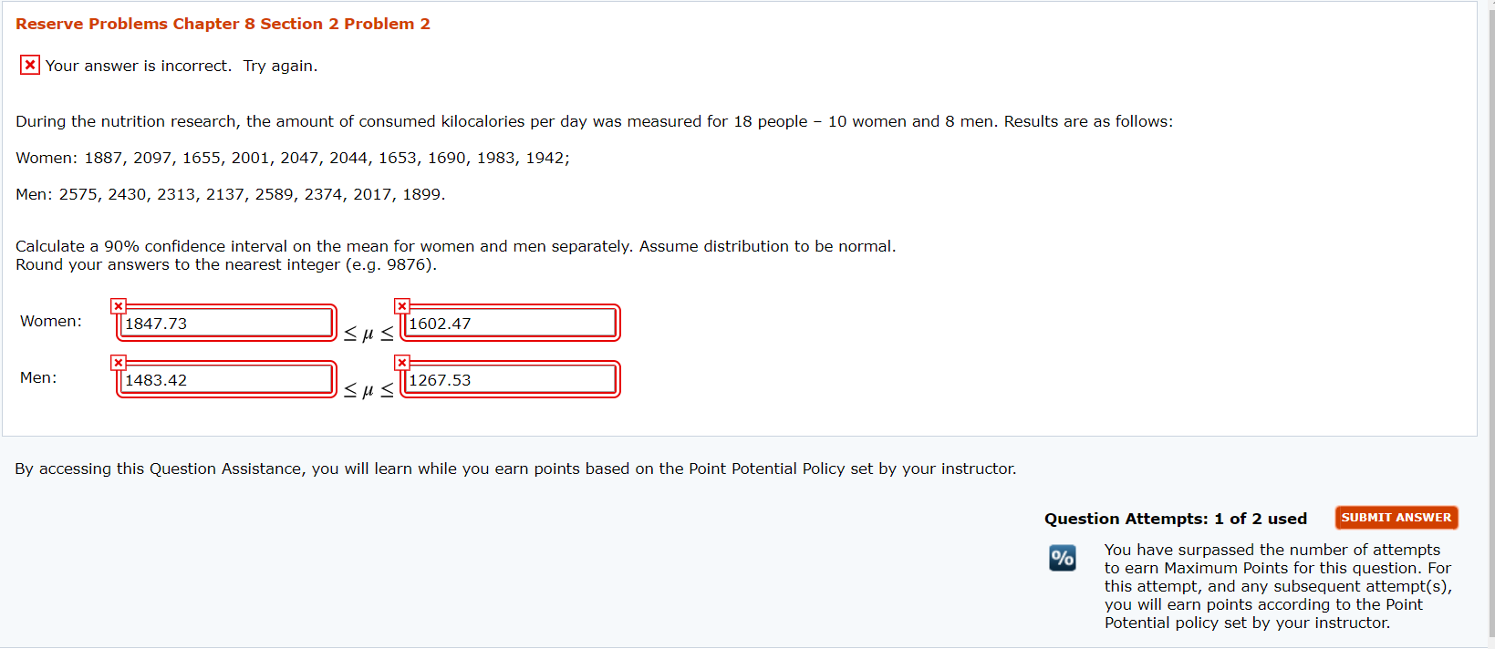 Solved Reserve Problems Chapter 8 Section 2 Problem 2 X Your 8353