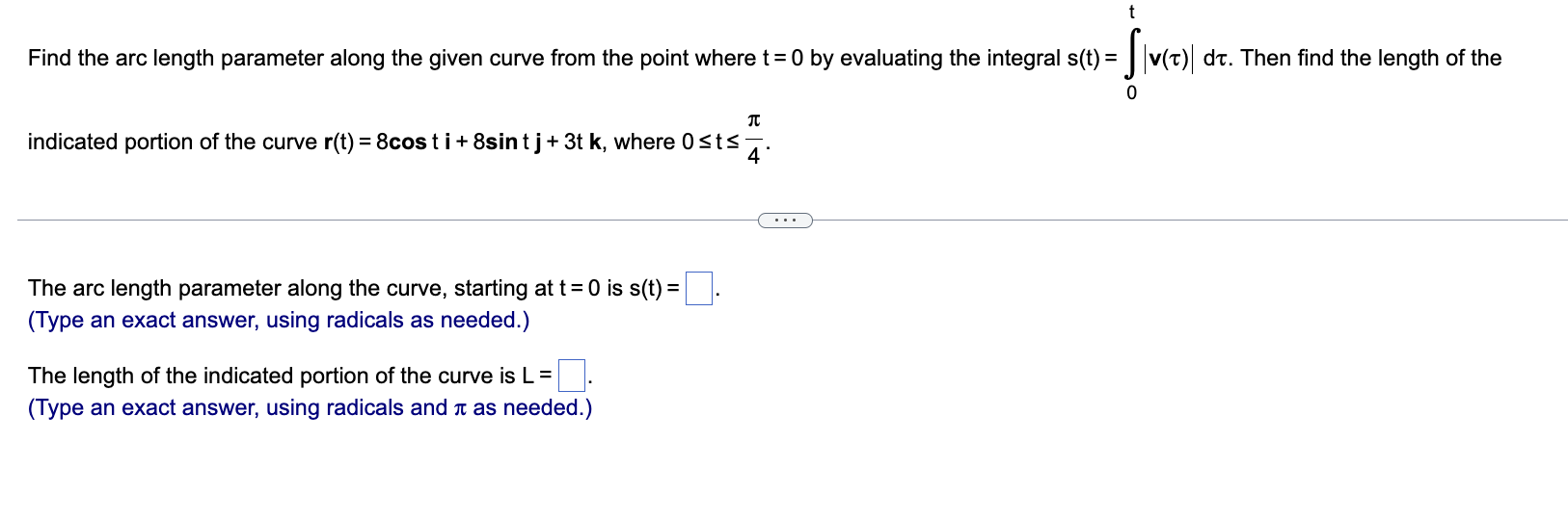 Solved Find the arc length parameter along the given curve | Chegg.com