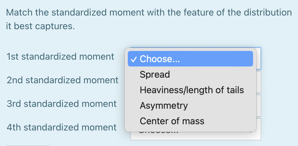 Solved Match the standardized moment with the feature of the | Chegg.com