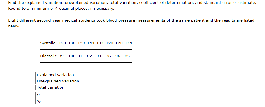 Solved Find the explained variation, unexplained variation, | Chegg.com