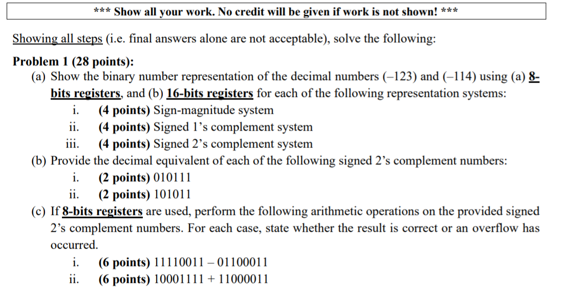 Solved *** Show all your work. No credit will be given if | Chegg.com