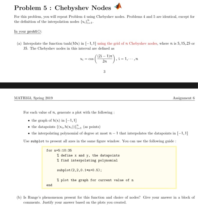 Solved Problem 5: Chebyshev Nodes For this problem, you will | Chegg.com