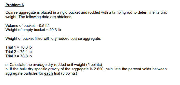 Solved Problem 6 Coarse aggregate is placed in a rigid | Chegg.com