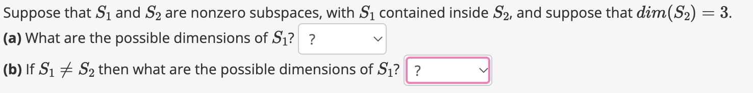 Solved Suppose that S1 and S2 are nonzero subspaces, with S1 | Chegg.com
