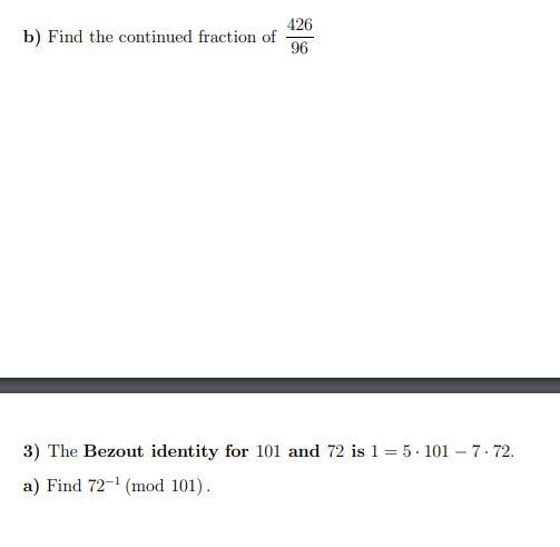 Solved b) Find the continued fraction of 426 96 3) The | Chegg.com
