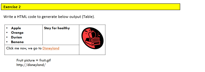 Solved Exercise 2 Write a HTML code to generate below output | Chegg.com