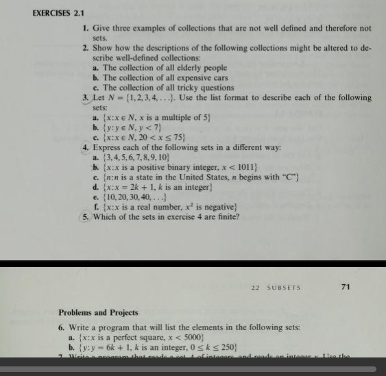 Solved EXERCISES 2.1 1. Give three examples of collections | Chegg.com