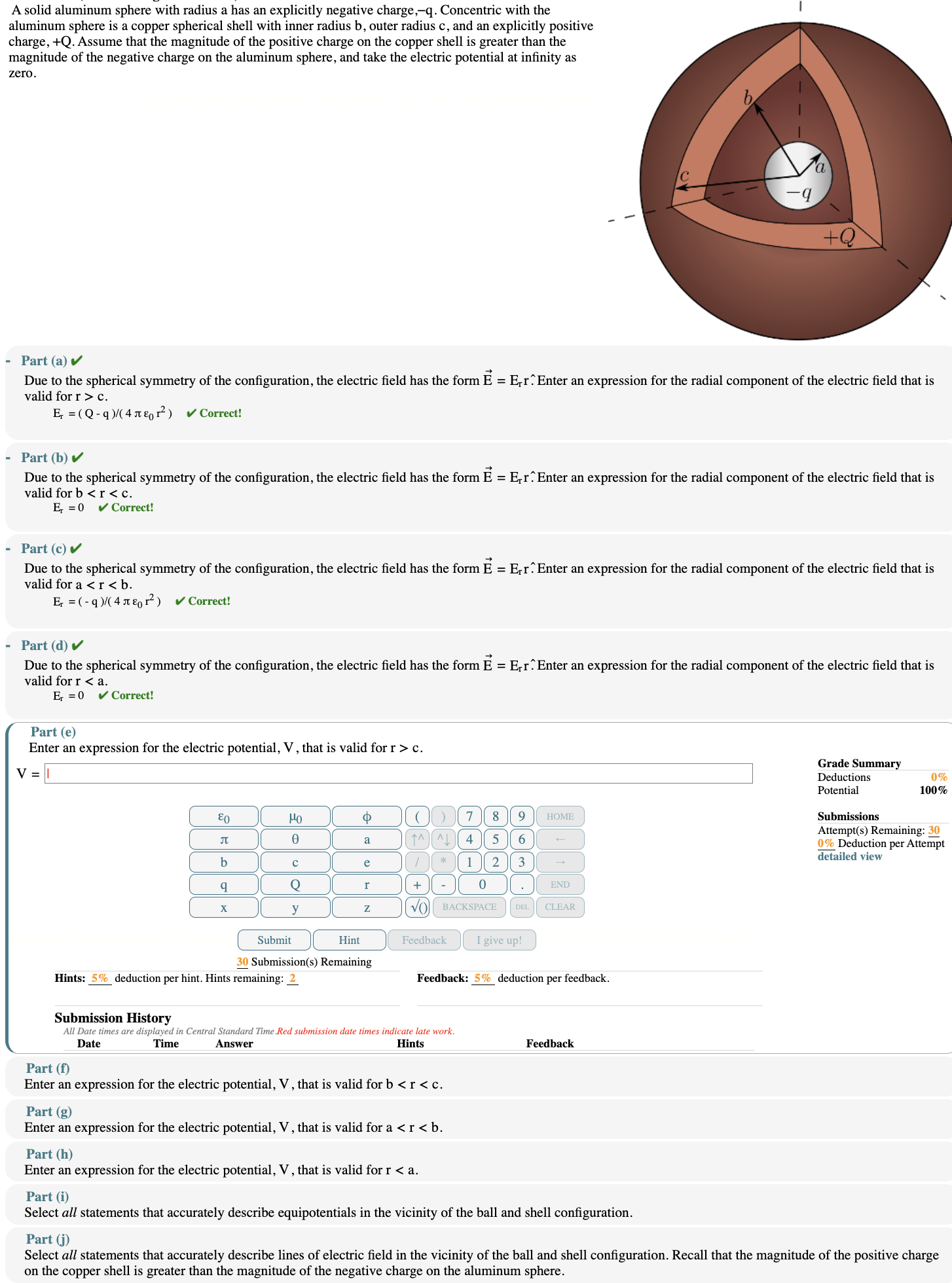 Part (a)Due to the spherical symmetry of the | Chegg.com