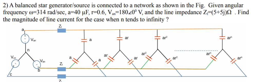 Solved 2) A balanced star generator/source is connected to a | Chegg.com
