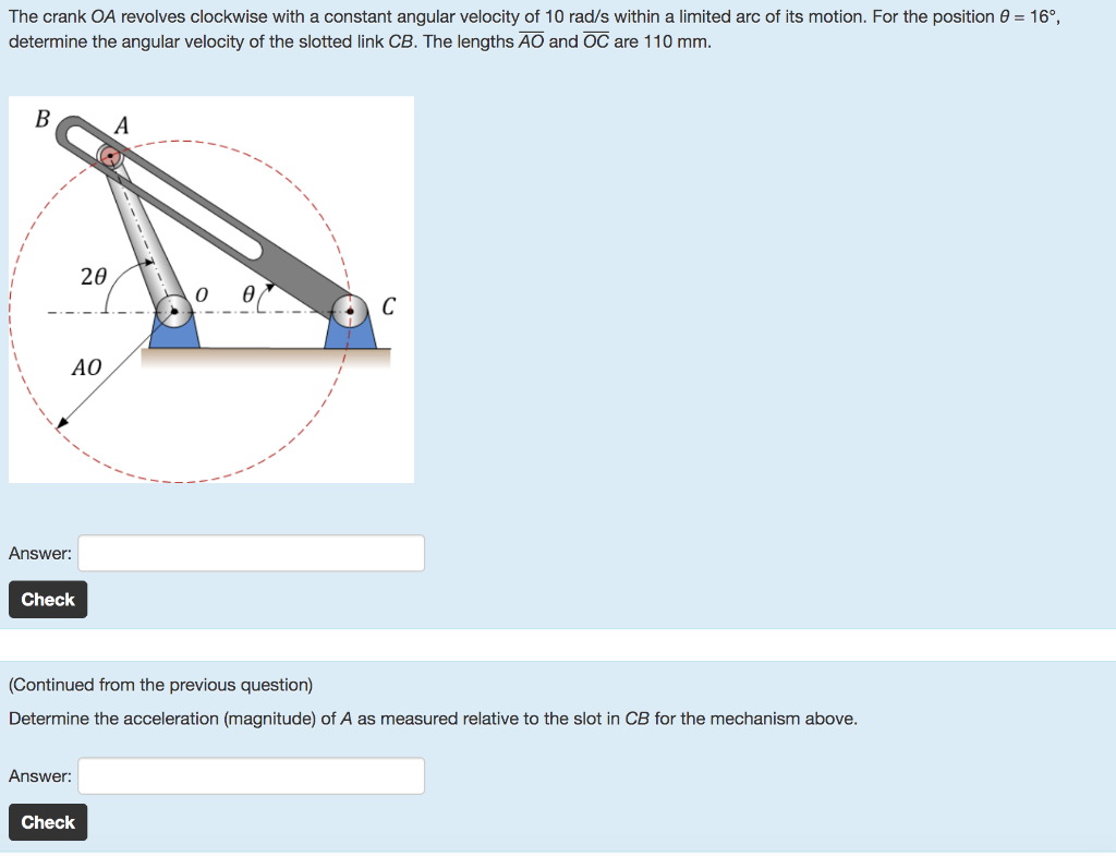Solved = 16°, The crank OA revolves clockwise with a | Chegg.com