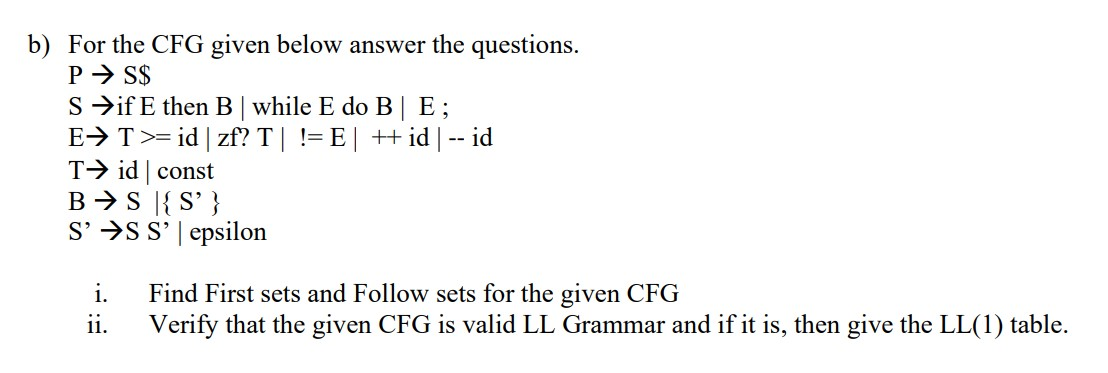 Solved b) For the CFG given below answer the questions. P→ | Chegg.com