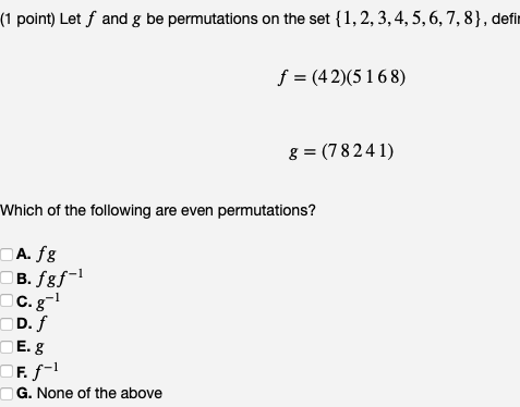 Solved (1 point) Let f be a permutation on the set | Chegg.com