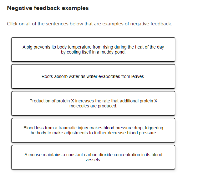 Solved Negative feedback examples Click on all of the | Chegg.com