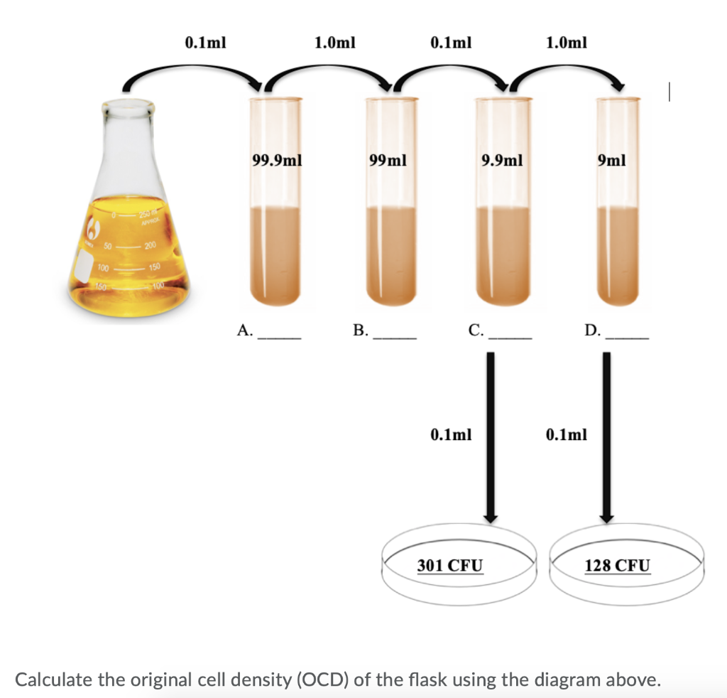 Solved 0.1ml 1.0ml 0.1ml 1.0ml 99.9ml 99ml 9.9ml 9ml 50 200 | Chegg.com