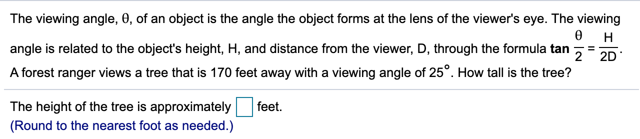 Solved The viewing angle, O, of an object is the angle the | Chegg.com