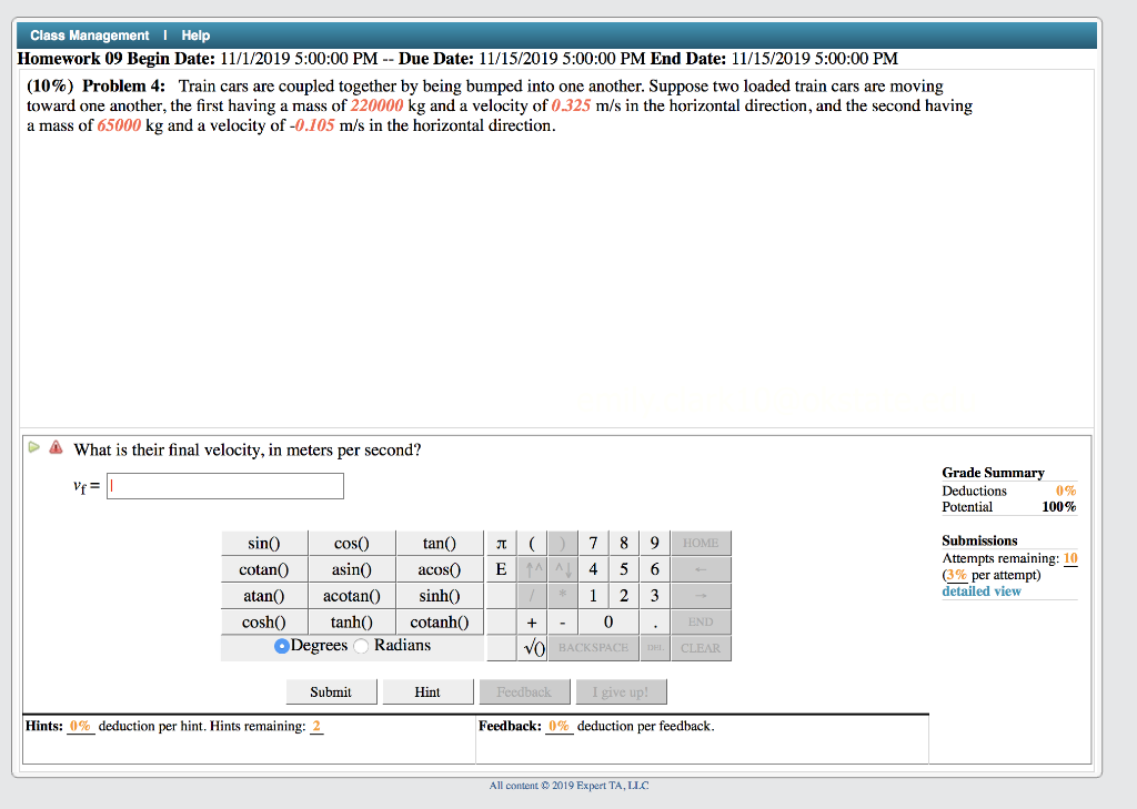 Solved Class Management | Help Homework 09 Begin Date: | Chegg.com