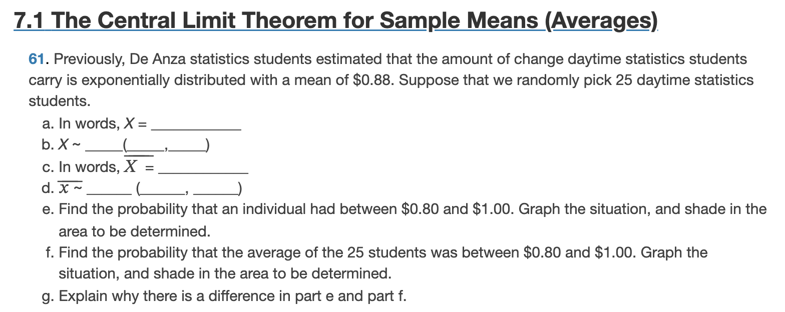Solved 7.1 The Central Limit Theorem for Sample Means | Chegg.com