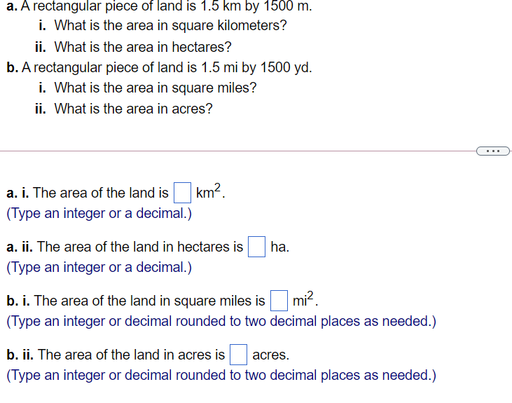 Solved a. A rectangular piece of land is 1.5 km by 1500 m. | Chegg.com