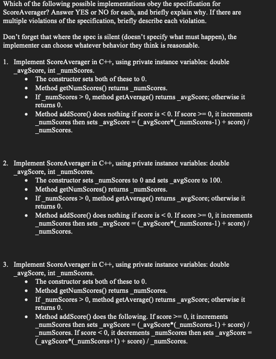 Solved 4. Implement ScoreAverager in C++, using private | Chegg.com