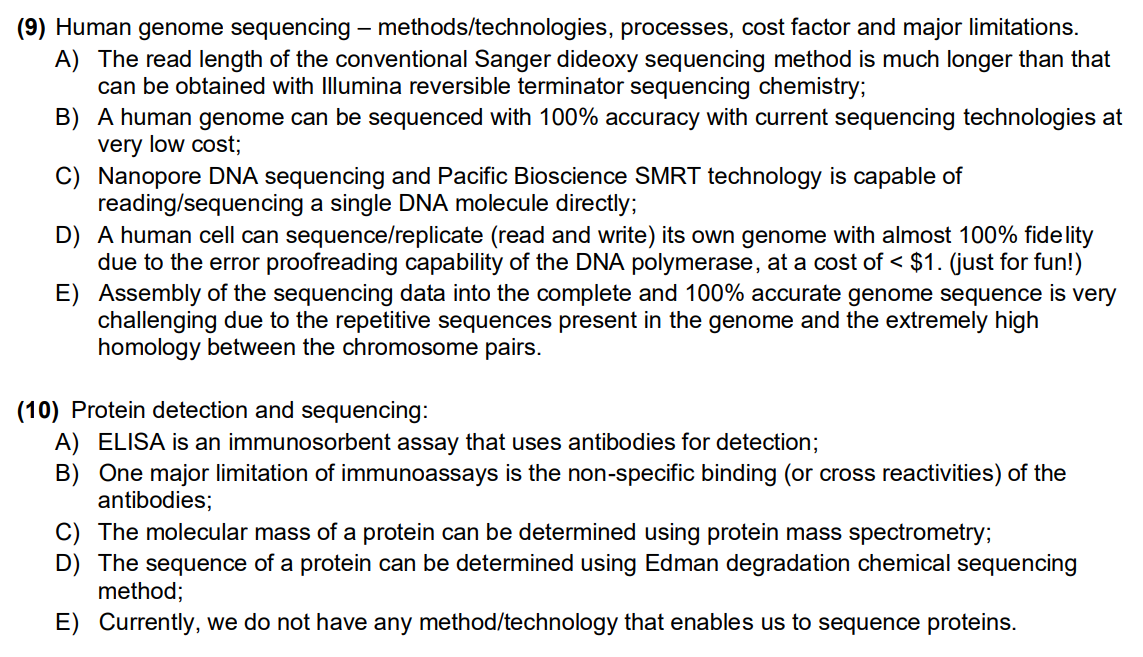 Solved (9) Human genome sequencing - methods/technologies, | Chegg.com